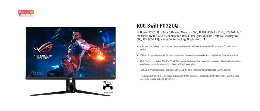 ASUS ROG Swift PG32UQ HDMI 2.1 Gaming Monitor — 32 inch, 4K UHD (3840 x ...