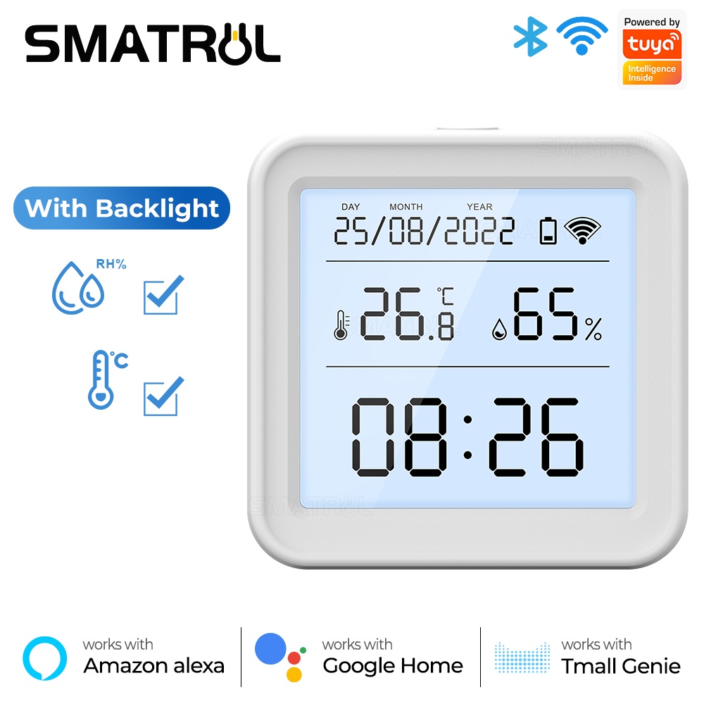 SMATRUL With Backlight Tuya Wifi Temperature Humidity Sensor Indoor ...