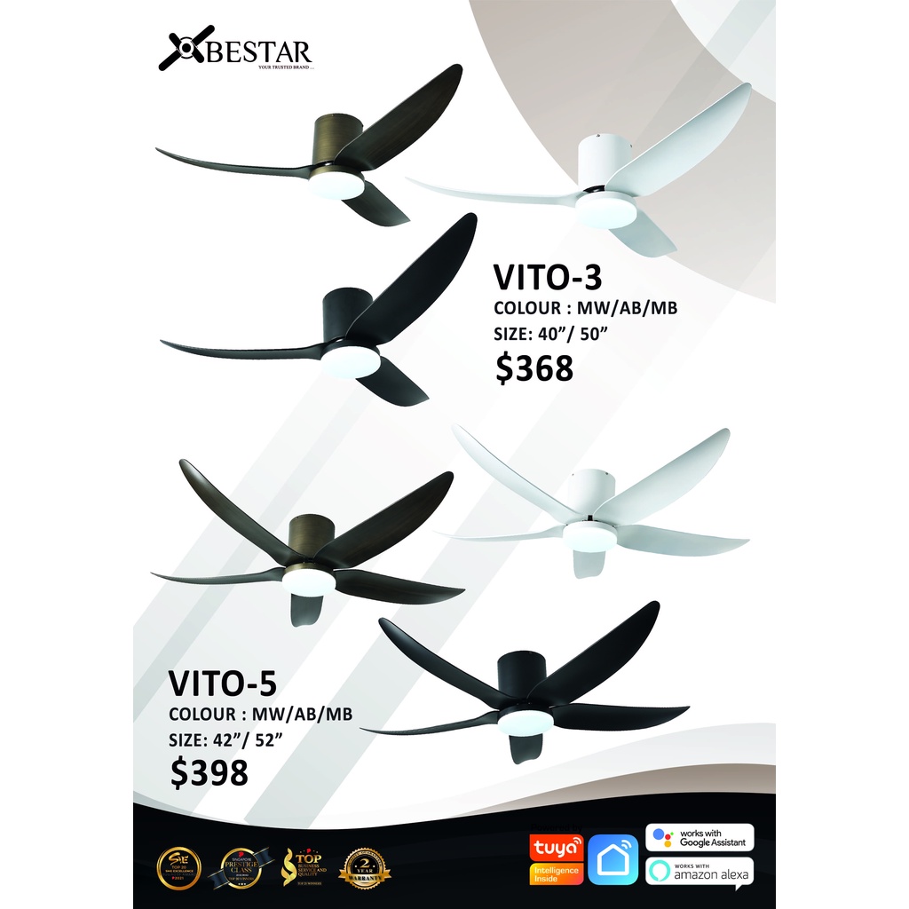 TUYA 40/50/42/52in VITO Smart LED DC Motor Ceiling Fan (Bestar ...