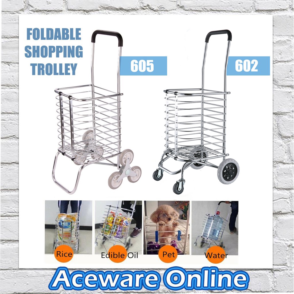 4 Wheel 6 Wheel Foldable Market Trolley Shopping Aluminium Light Duty ...