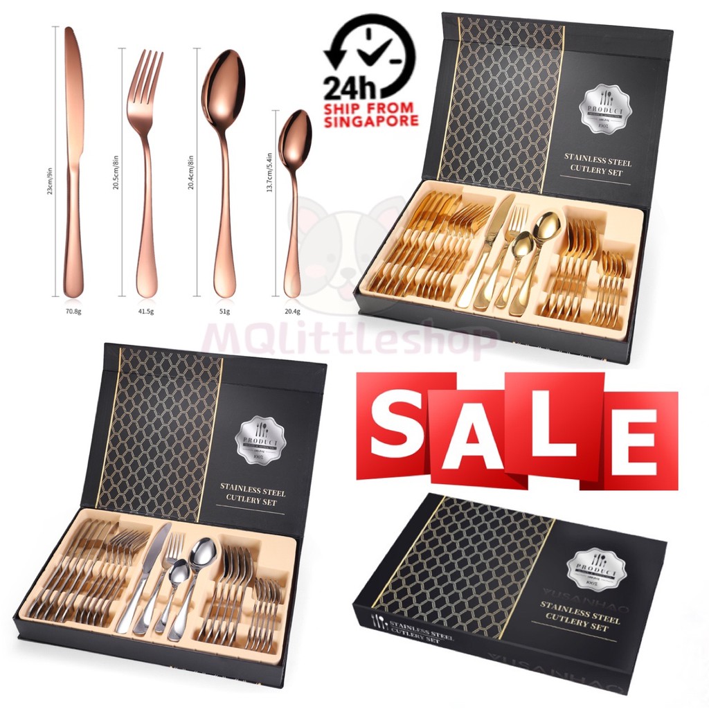 [SG Seller] 24 Pcs Cutlery Set 304 Food Grade Stainless Steel Spoon ...
