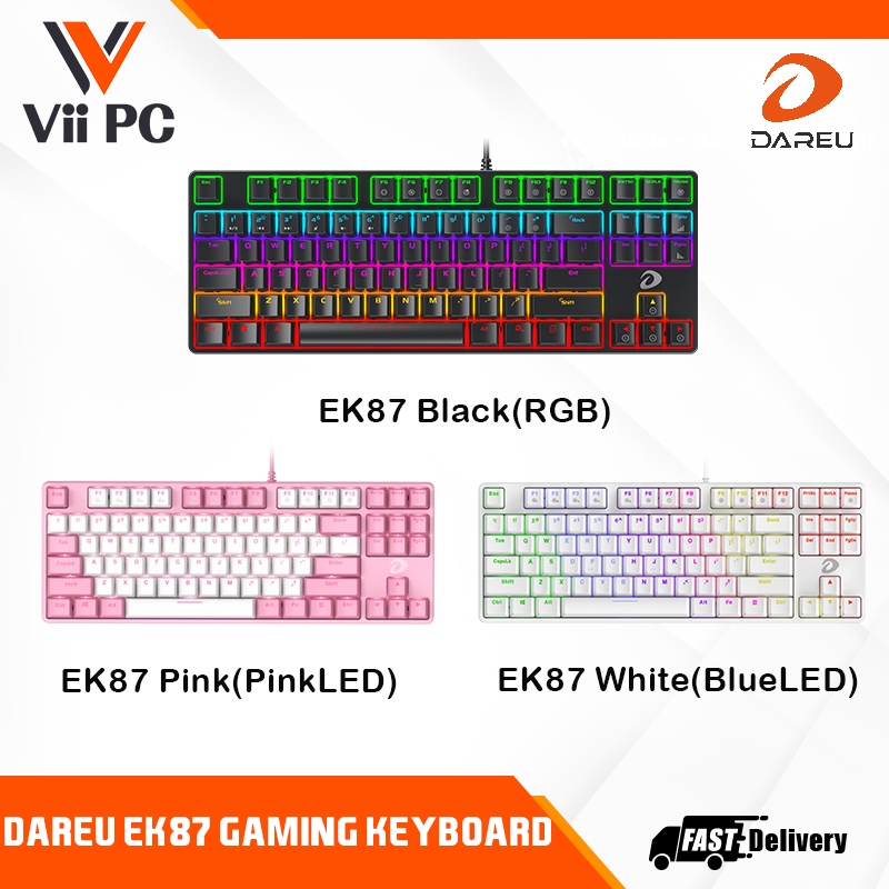 Dareu EK87 gaming mechanical keyboard(Black/Pink/White Colour, Blue ...