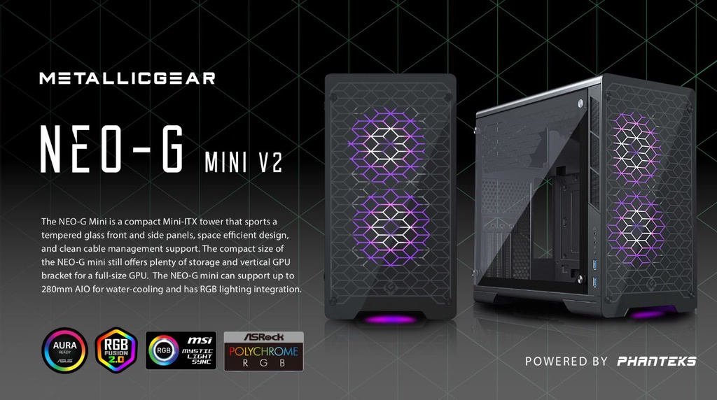 MetallicGear Neo-G V2 Mini-ITX Case, Compact Chassis, Sand blasted ...