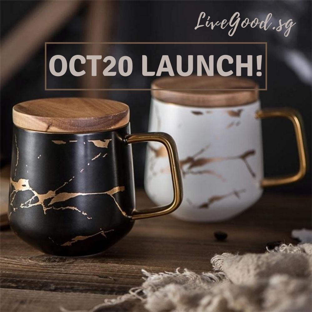 SMA Marble Ceramic Coffee Tea Mug/Cup with Wooden Lid (365ml) | Shopee ...