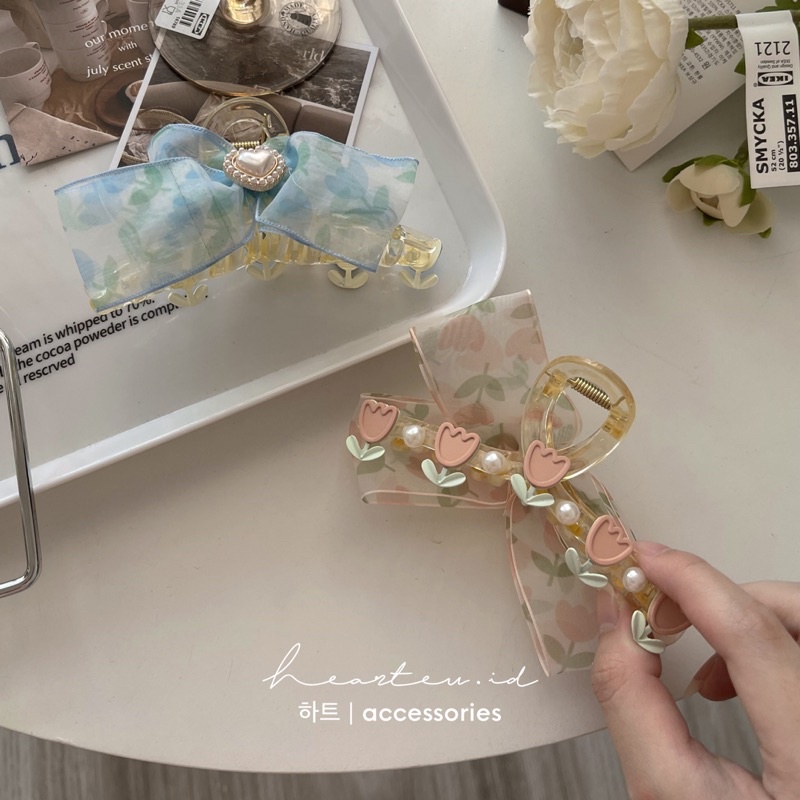 Shop AT LOUI se jeong tulip Flower ribbon korean hairclaw | Korean ...