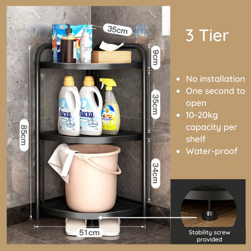 3 Tier Corner Storage Rack | Foldable | Kitchen Bathroom | Multi ...