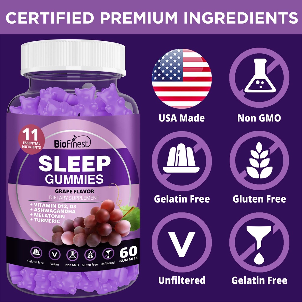 Biofinest Sleep Gummy Supplement - Melatonin Ashwagandha Turmeric ...