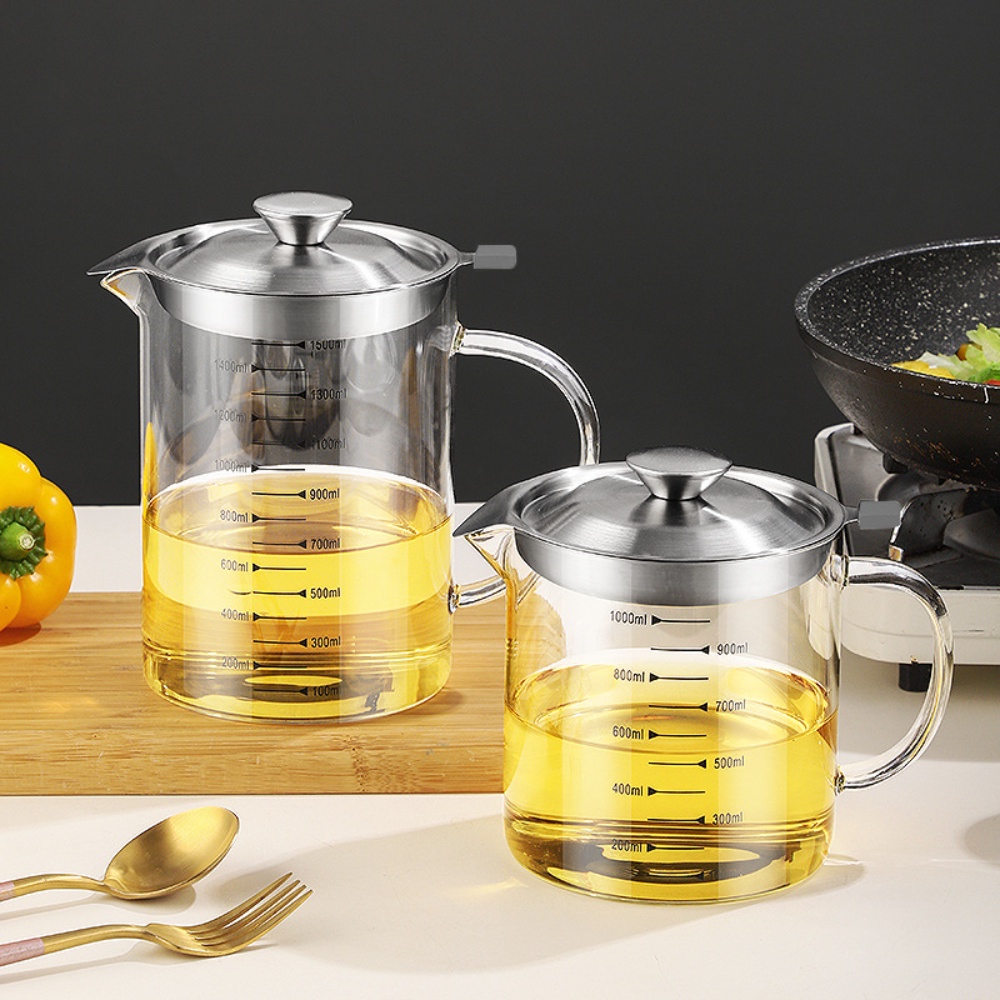 Transparent Glass Oil Filter Pot with Scale Oil Bottle Kitchen Oil ...