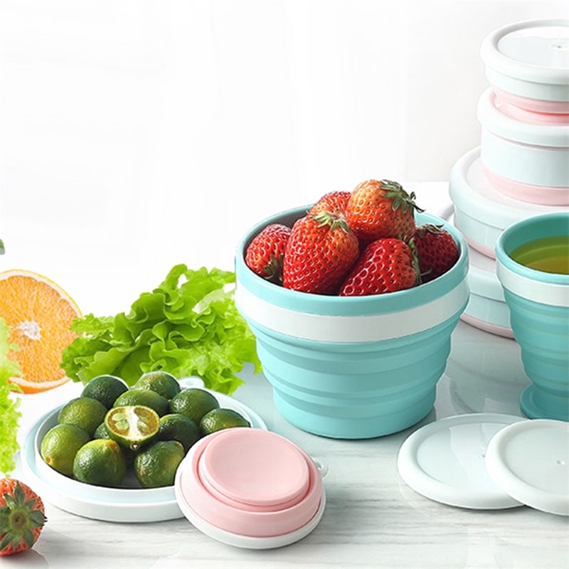 Folding Silicone Bowl With 550/950ml Portable Salad Collapsible Bowl ...