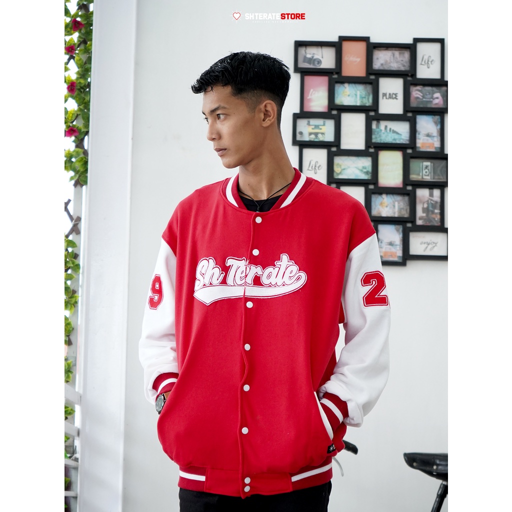 Psht VARSITY JACKET | Sh TERATE VARSITY JACKET - RED WHITE | Shopee ...