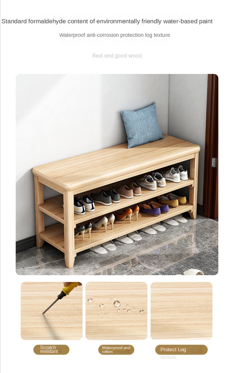 [Ready Stock]Solid wood shoe changing stool: a bench that integrates a ...