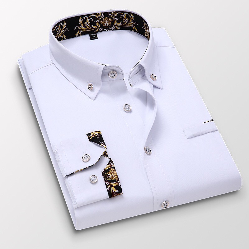 READY STOCK Business Formal Shirts Printed Casual Shirt Long-Sleeve ...