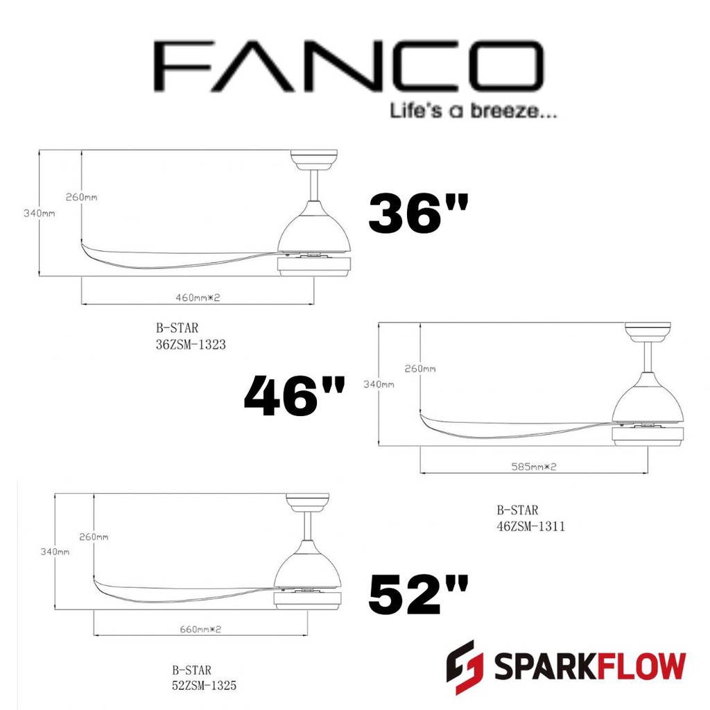 (special Installation promo)Fanco Bstar ceiling fan with light 36/46/52 ...