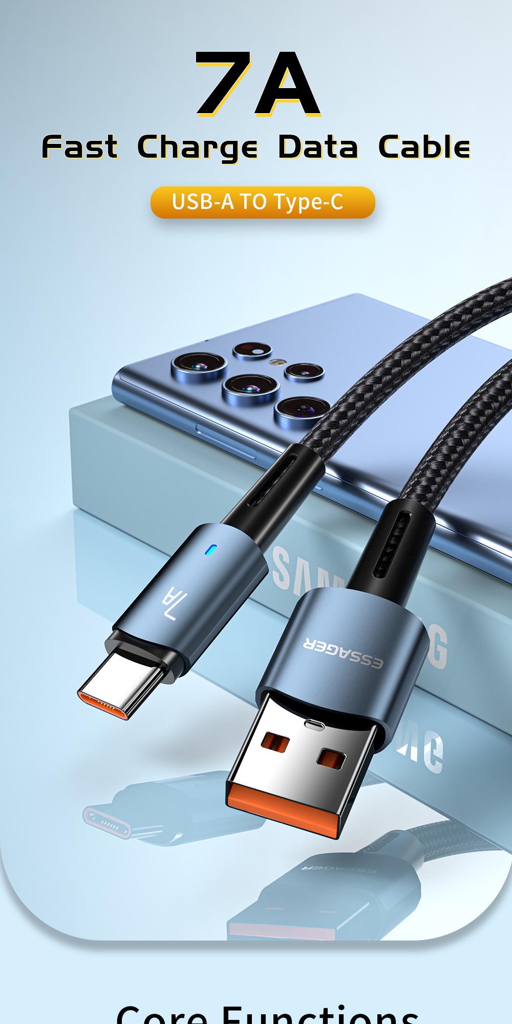 Essager 7A 100W Type c cable charging Led fast charging cable usb to ...
