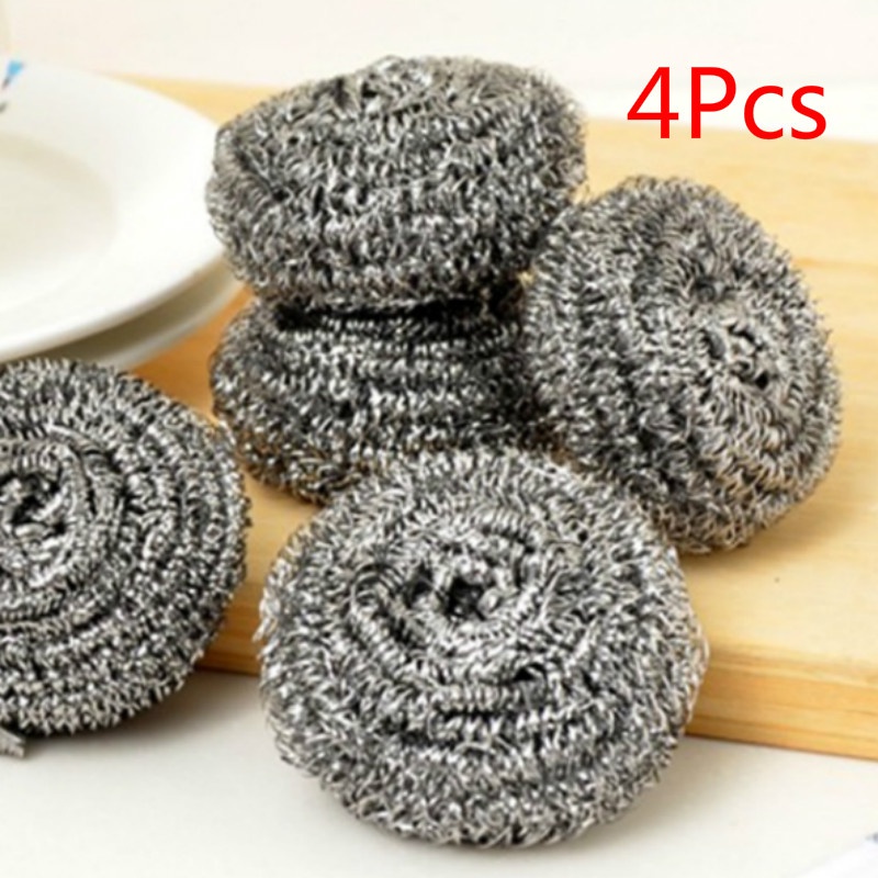 4Pcs Stainless Steel Scourer Wire Dish Pot Cleaning Ball Washing ...