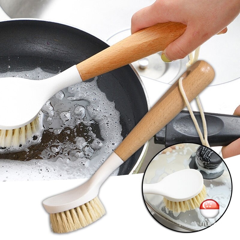 【SG Ready Stock】Dish Brush Long Wood Handle Convenience Kitchen ...