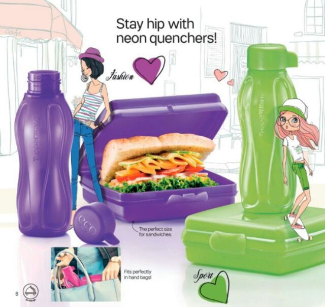 Tupperware Neon eco bottle 310ml(1pc) + Neon sandwich keeper (1pc ...