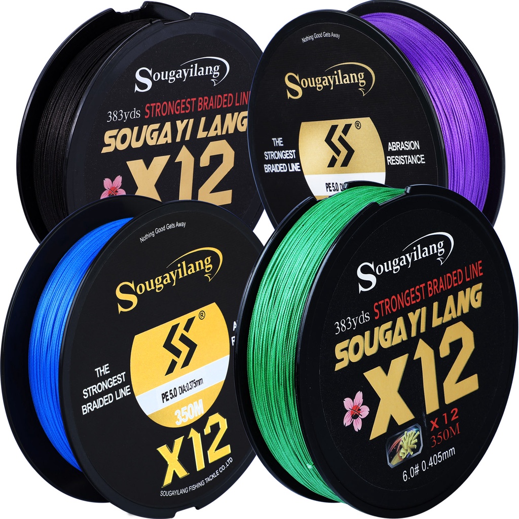 New 12 Strands 350M Braided Fishing Line 5 Colors PE 0.12mm-0.40mm Max ...
