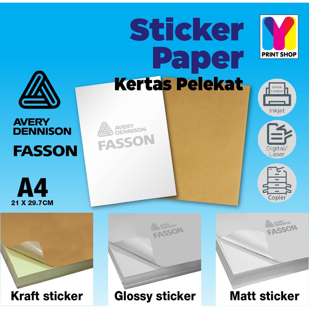 Sticker Fasson Avery Glossy Matte and Kraft A4 Size 21x29cm Paper Label Inkjet Laser Printing Self Adhesive Pelekat Shopee Singapore