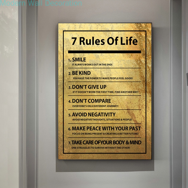 Golden Poster "7 Rules of Life Motivational Quote" Canvas Painting On ...