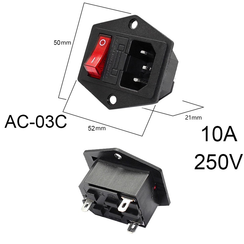 3 Pin IEC320 C14 C15 Electrical Socket LED 250V Rocker Switch Brass 10A ...