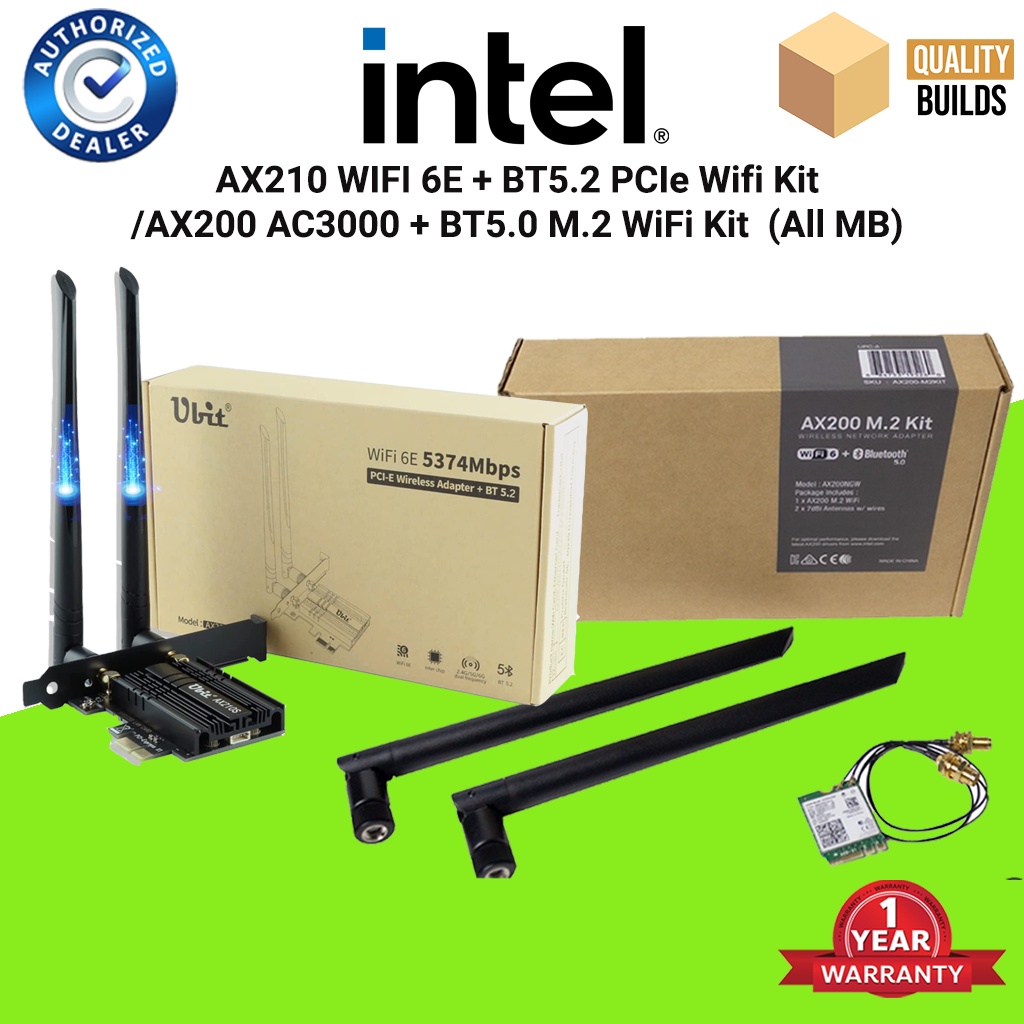 INTEL AX210 AX200 WIFI 6E + BT5.2 PCIe Wifi Kit (All MB) Wifi 6 PCIE ...