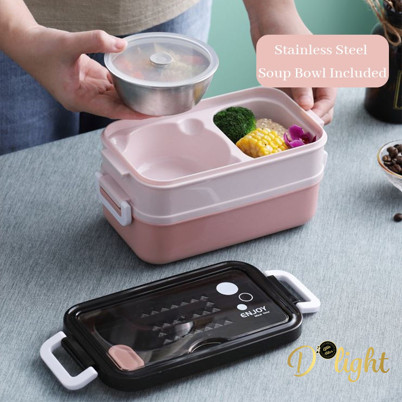 Double Layers Stainless Steel Microwavable Heating Lunch Box/ Bento Box ...