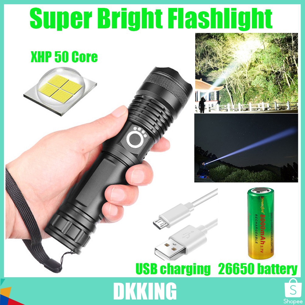 Super Bright 4 Nuclear LED Flashlight Most Powerful Torch USB Charging ...