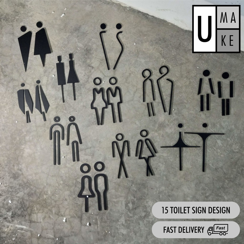 Umake 3d Sign Toilet WC Washroom Tandas Acrylic Sign Minimalist toilet ...