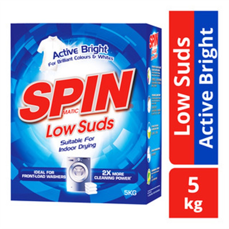 SPINmatic Low Suds Laundry Powder Detergent (Active Bright) 5kg ...