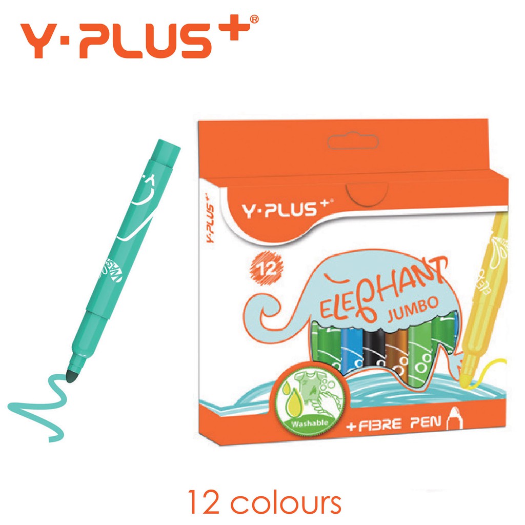YPlus+ ELEPHANT Jumbo Fibre Pen (12 color/set) | Shopee Singapore