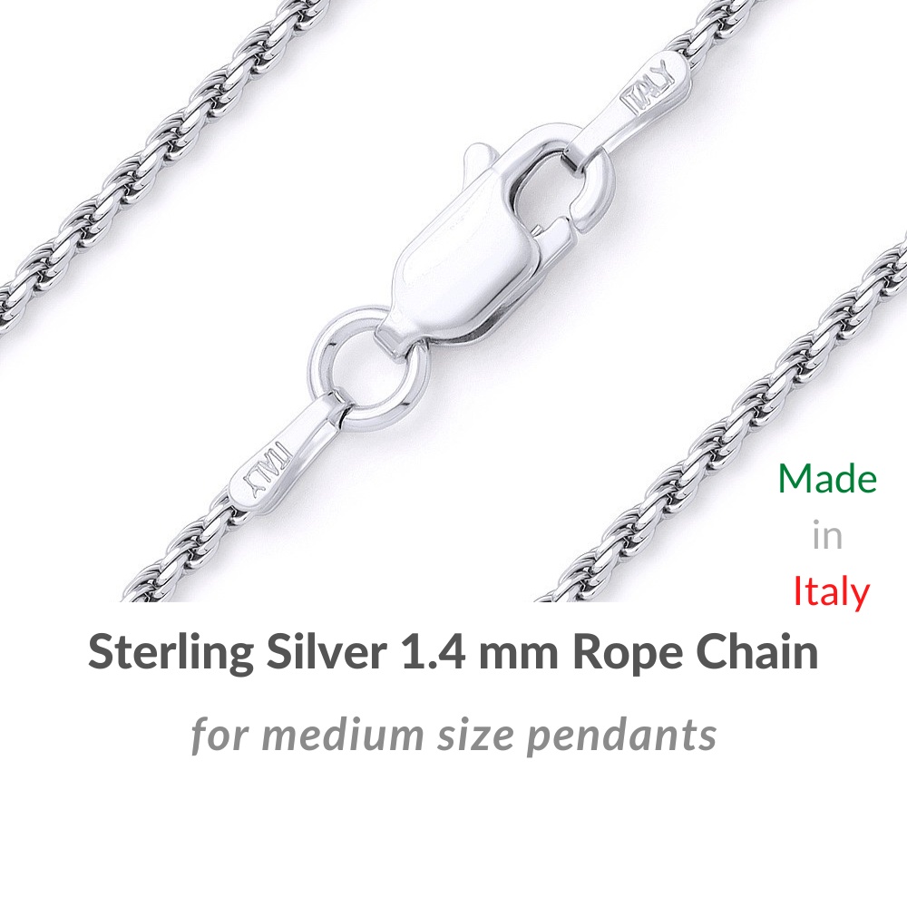 AGALIL Italy 925 Sterling Silver 1.4 mm Rope Chain. 40 45 50 55 60 65 70 75 cm. Italian s925 ...