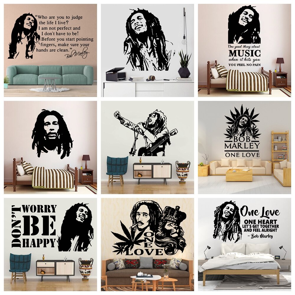Colorful Soul Music Singer Bob Marley Removable Art Vinyl Wall Stickers ...