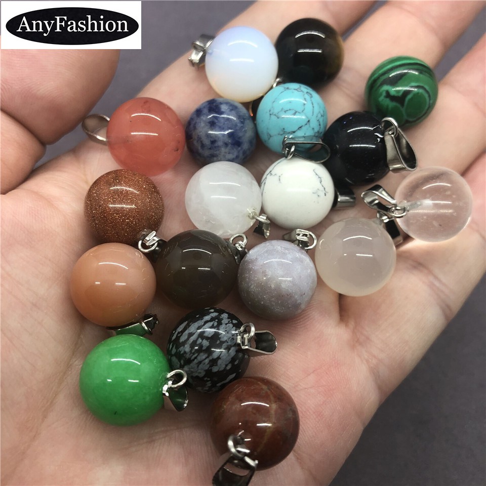 Spherical Round Pendant DIY for Necklace Women Natural Stone 18 Colors ...