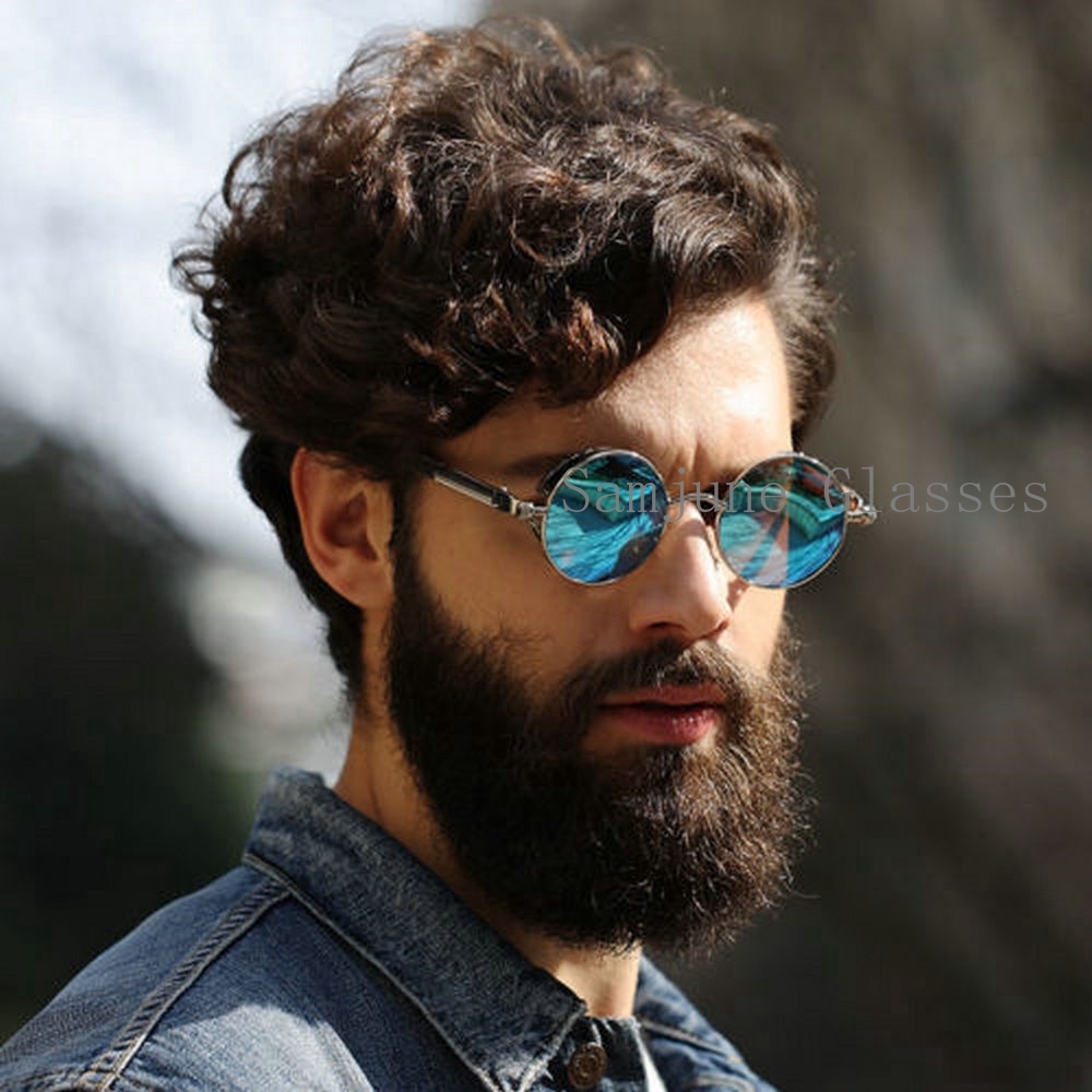 Cross-border retro round frame sunglasses metal spring glasses ...