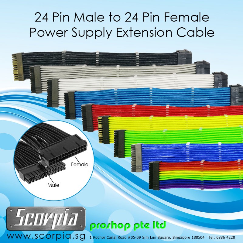 24 Pin Male to 24 Pin Female Power Supply(PSU) Extension Cable | Shopee ...