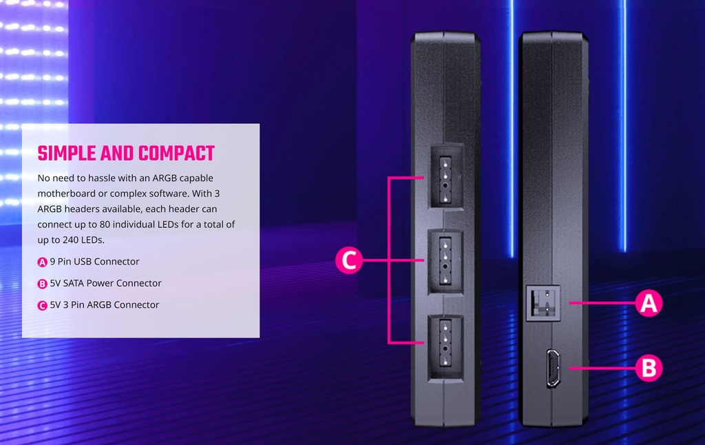 Cooler Master Addressable Gen 2 RGB LED Controller A1, 3 ARGB headers ...