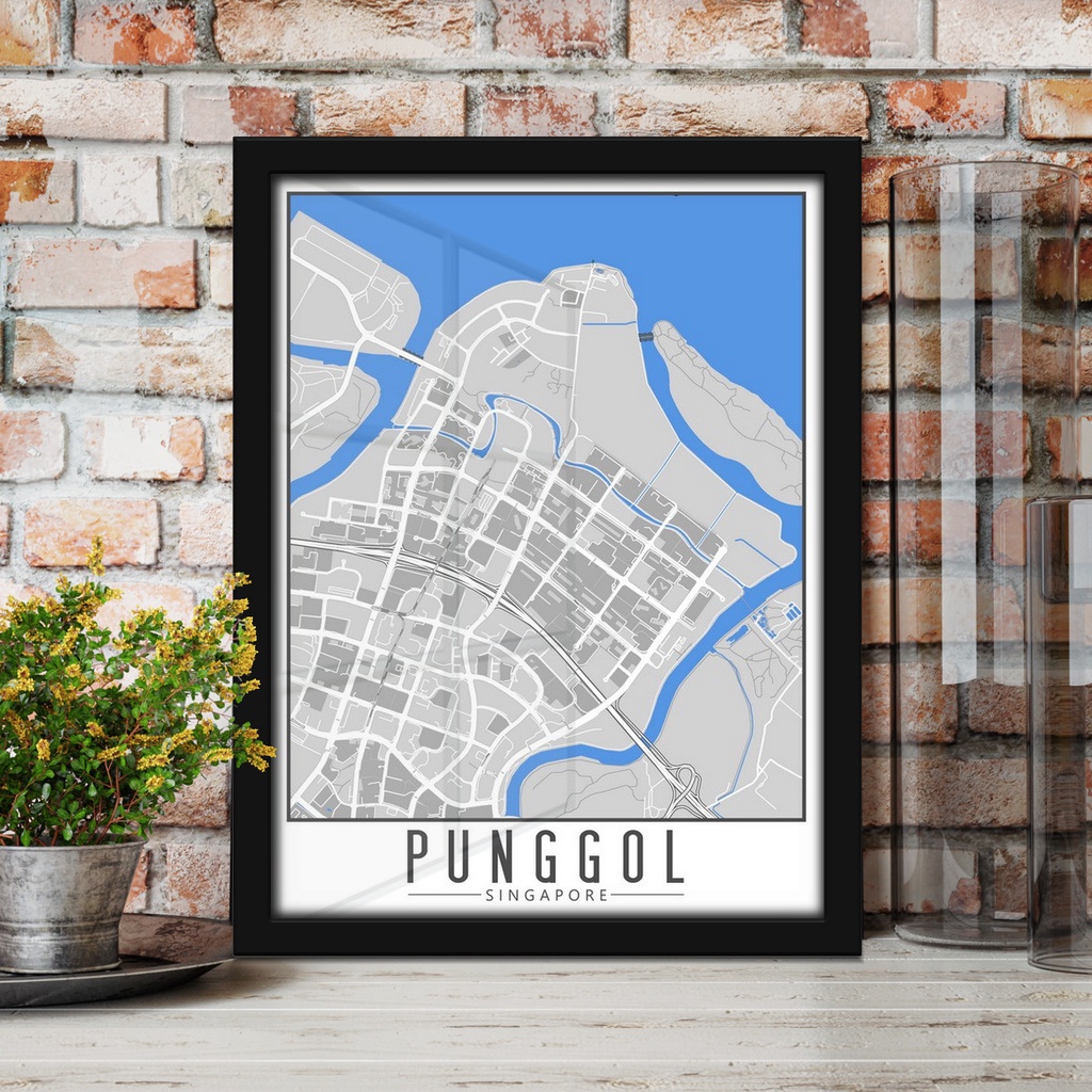 Singapore City Punggol Map Modern Art Decor Poster | Shopee Singapore