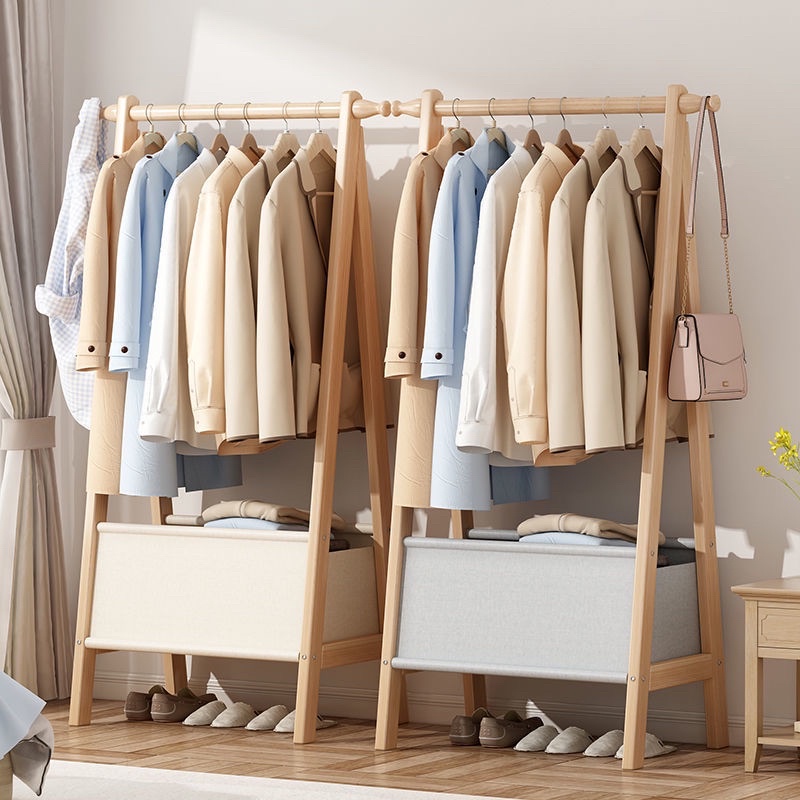 SG STOCKS Bamboo Simple Floor Coat Rack Fabric Hanger Household Bedroom ...