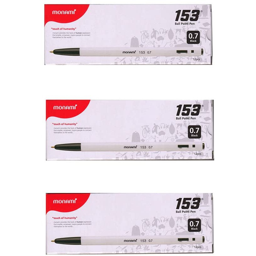 [KOREA] Monami New 153 Ballpoint Pen 0.7 Mm 3 Dozen Box Black Ink 12 ...