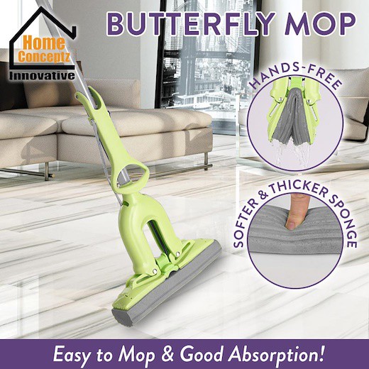 ★Butterfly Mop ★ PVC+Stainless Steel Pipe ★ Hands-Free Squeezing ★ Easy ...