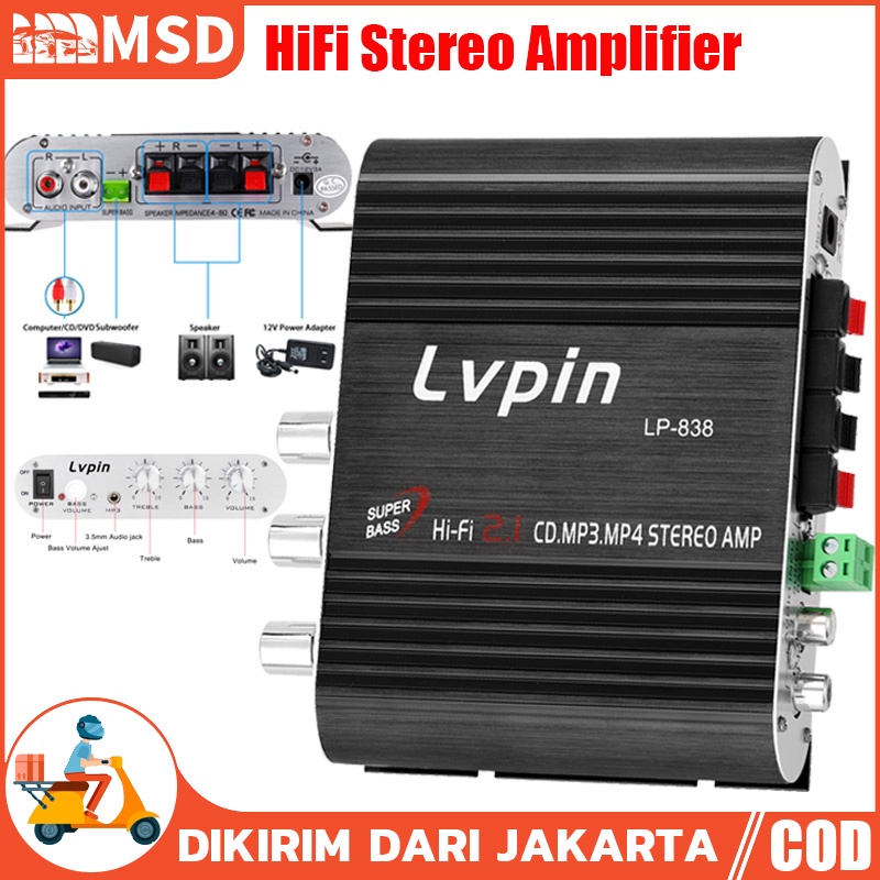 Amp Mini HiFi Stereo Power Amplifier Treble Bass Booster 12V 2.1 ...