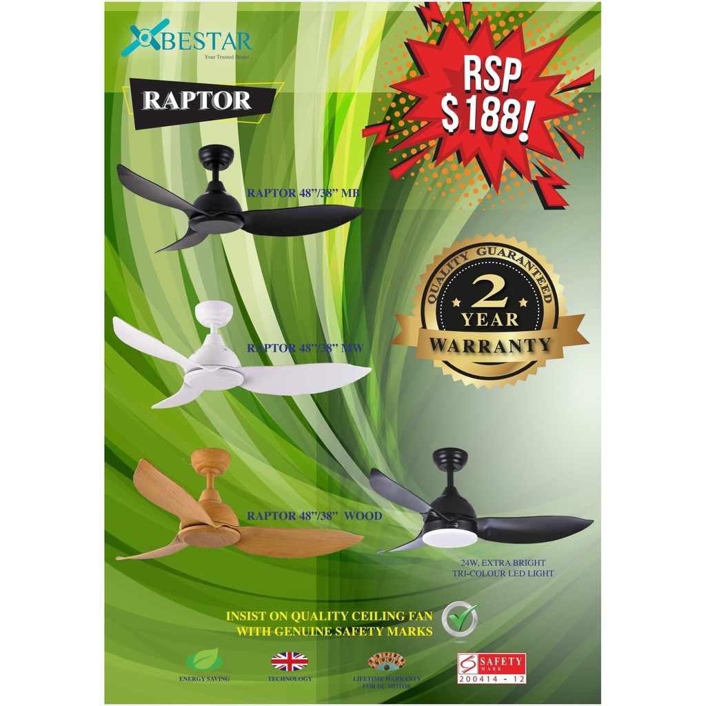 Bestar 38" DC Motor Ceiling Fan (Raptor) | Shopee Singapore