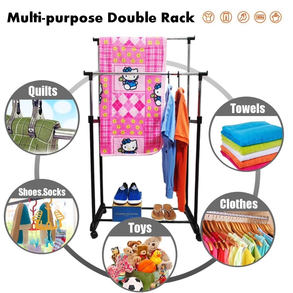 [Taiwan] Happy Living Double Pole Clothes Rack with 2 Height-Adjustable ...