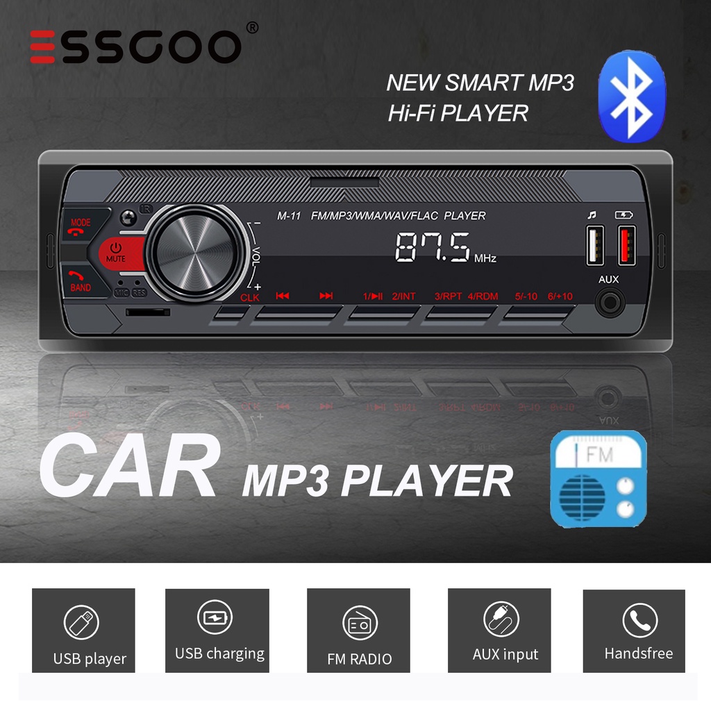 ESSGOO Car Stereo Player Single Din 1 Din Audio Stereo Red LED SD USB MP3 WMA Radio Player FM ...