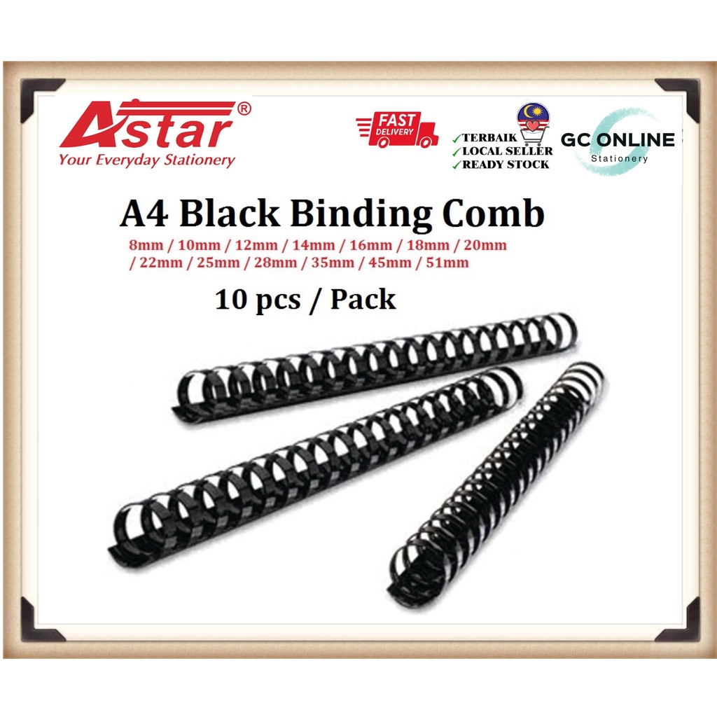 Astar A4 PVC Binding Comb Black (10pcs/Pack) | Shopee Singapore