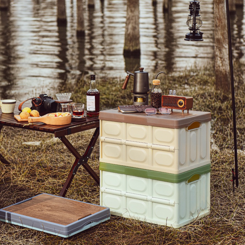 Wooden Storage Box Outdoor Chair Camping Table Picnic Portable Storing ...