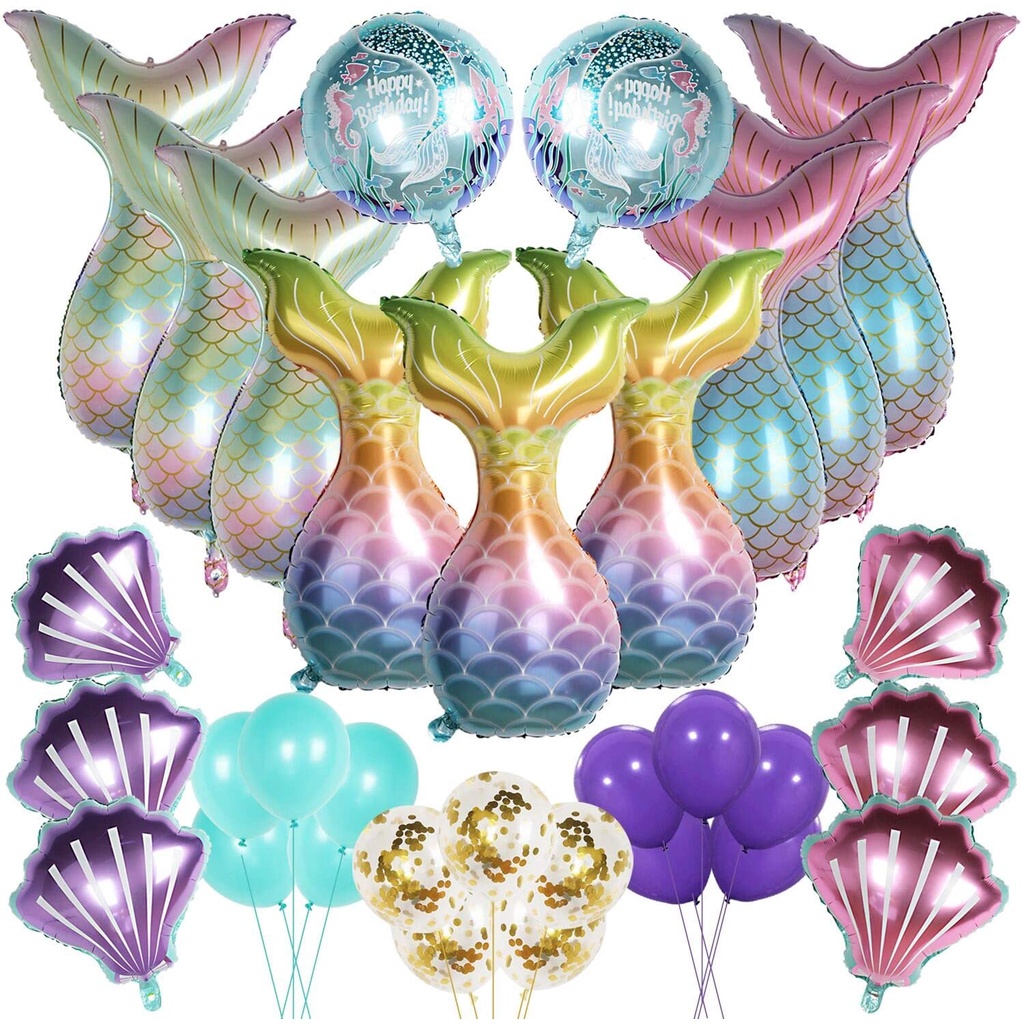 Mermaid Tail Balloons Foil Ocean Balloons Latex Multicolor Balloons for ...