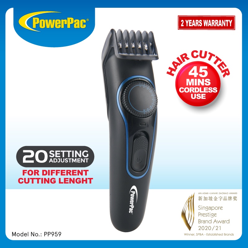 PowerPac Cordless Hair Cutter, Hair Clipper USB charge 20 setting ...