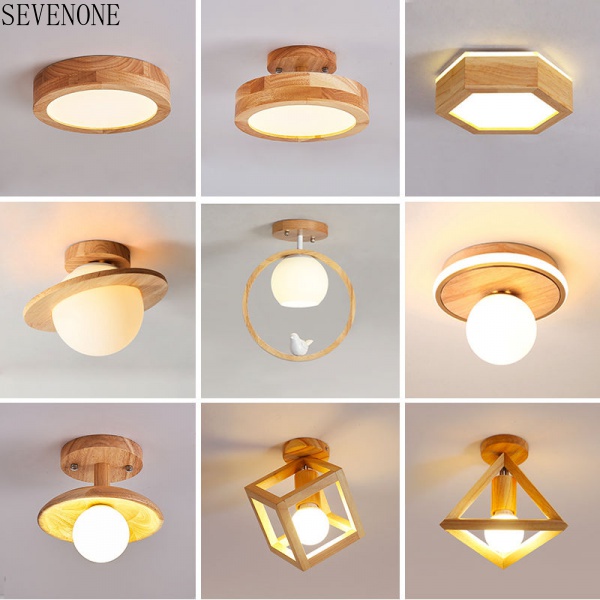 【Wooden】Ceiling Lamp With 3 Color for Bedroom Aisle Light/Living Room ...